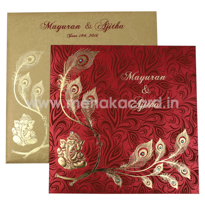 Charming Reddish maroon card is printed on a royal maroon-red shimmer board