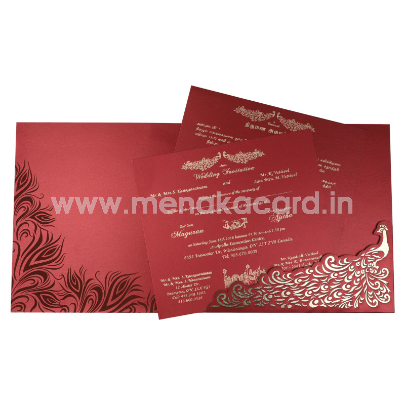 Charming Reddish maroon card is printed on a royal maroon-red shimmer board